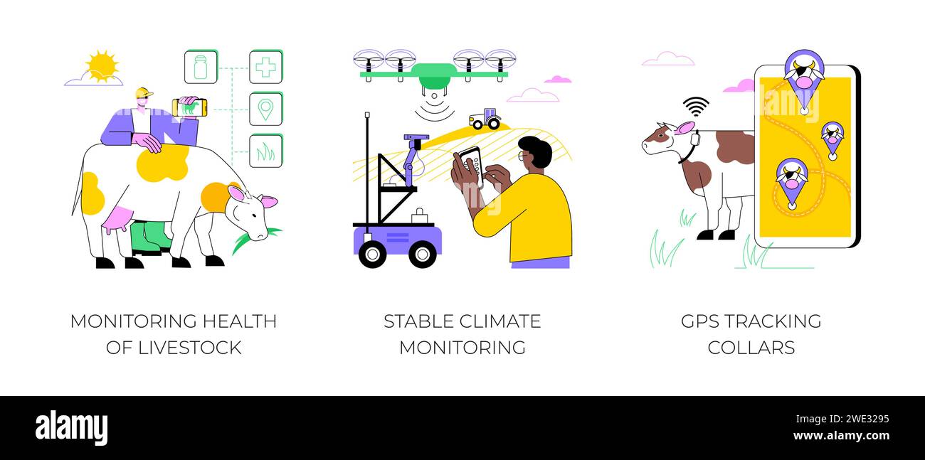 Smart Farming Isolated Cartoon Vector Illustrations Set Monitoring
