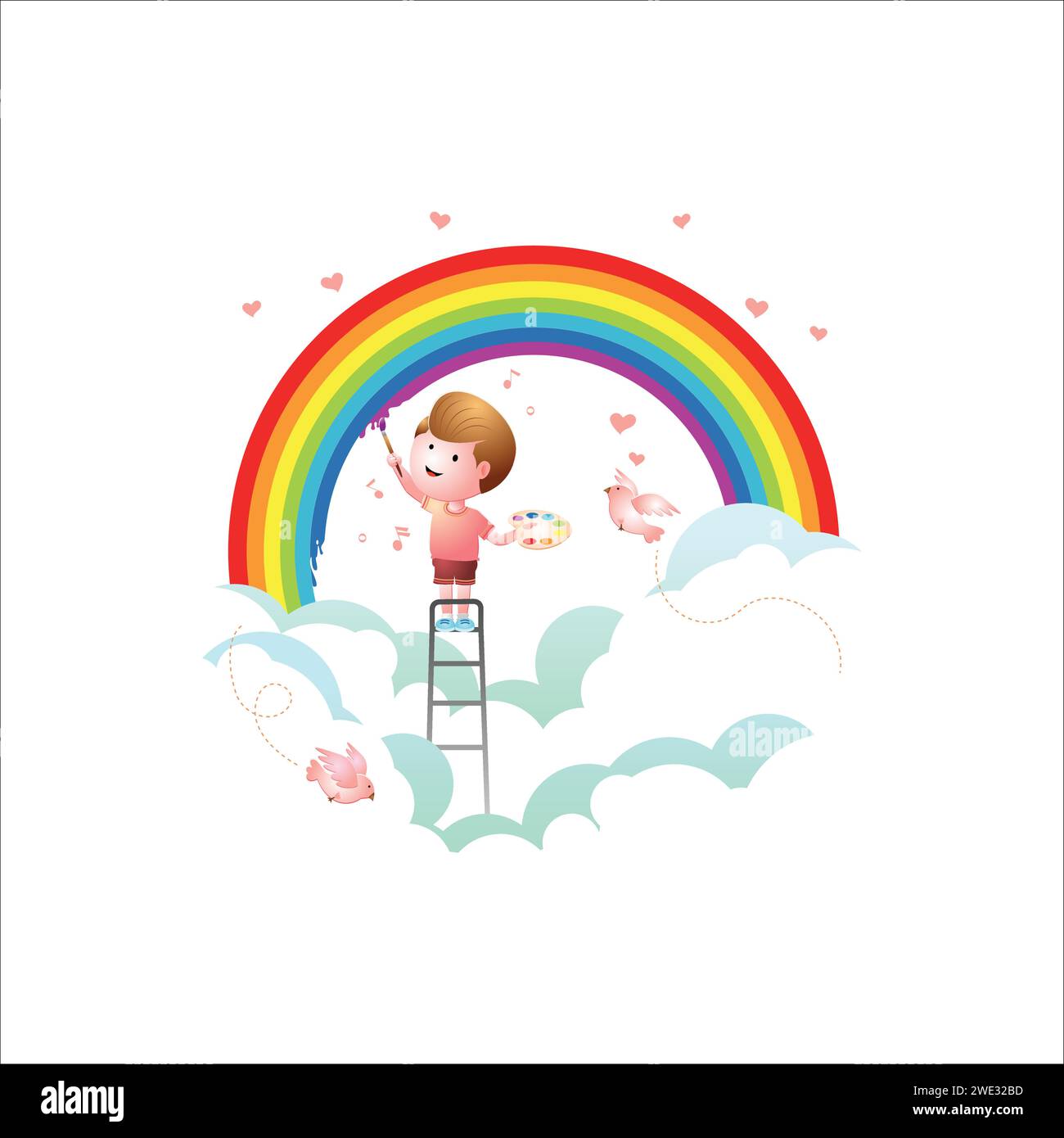 Boy artist vector character design. Happy little children painting the ...