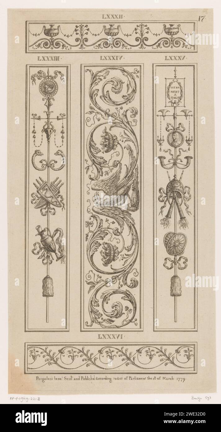 Ornaments, Grotesken and Arabes, 1779 print Leaf with five numbered ...