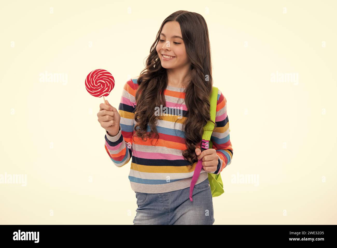 Teenage girl with lollipop, child eating sugar lollipops, kids sweets ...