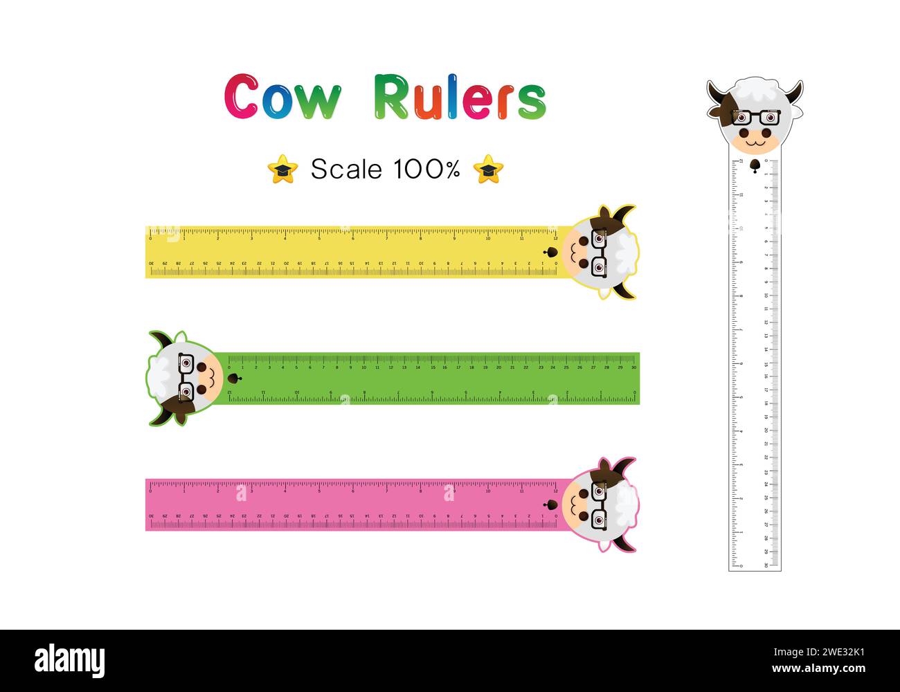 Cow Head of Rulers Inch and metric rulers. Scale for a ruler in inches and centimeters ...