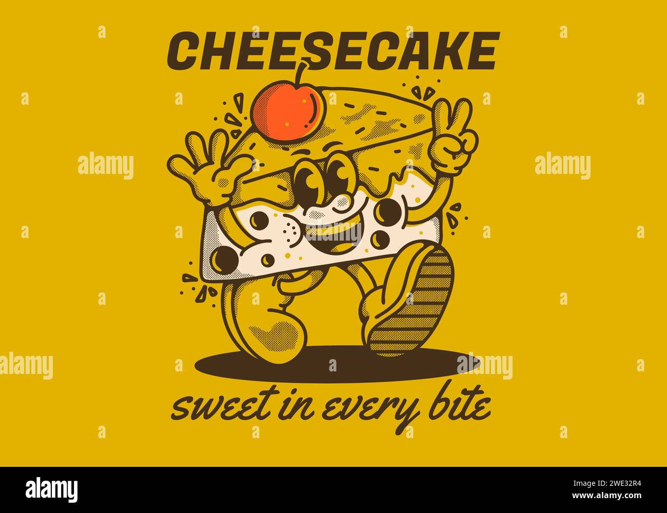 Cheesecake, sweet in every bite. Vintage mascot character illustration ...