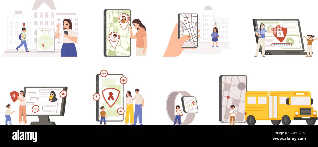 Children safety security, gps tracker with geolocation and smartwatch ...