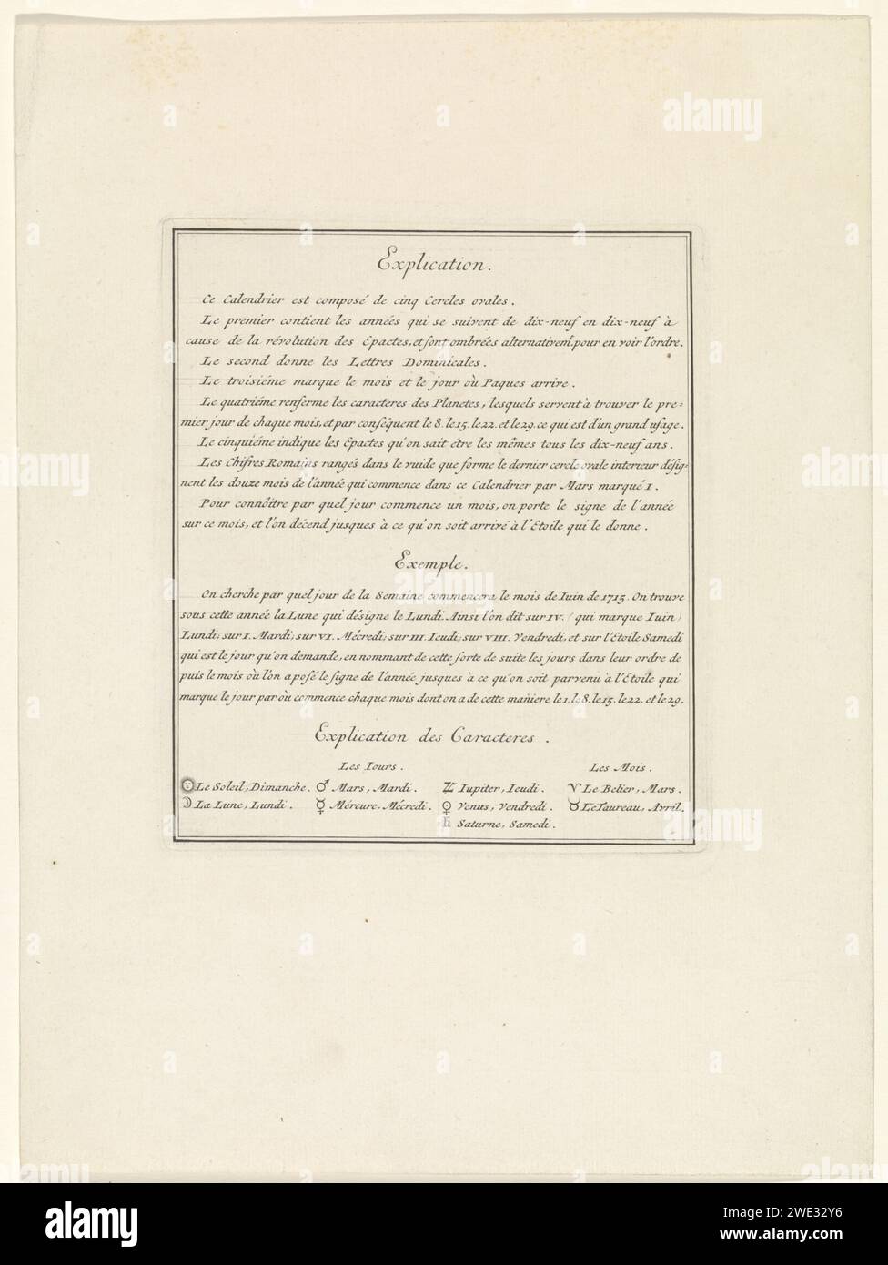 Explanation at Calendar, Bernard Picart, 1714 print Text in French with ...