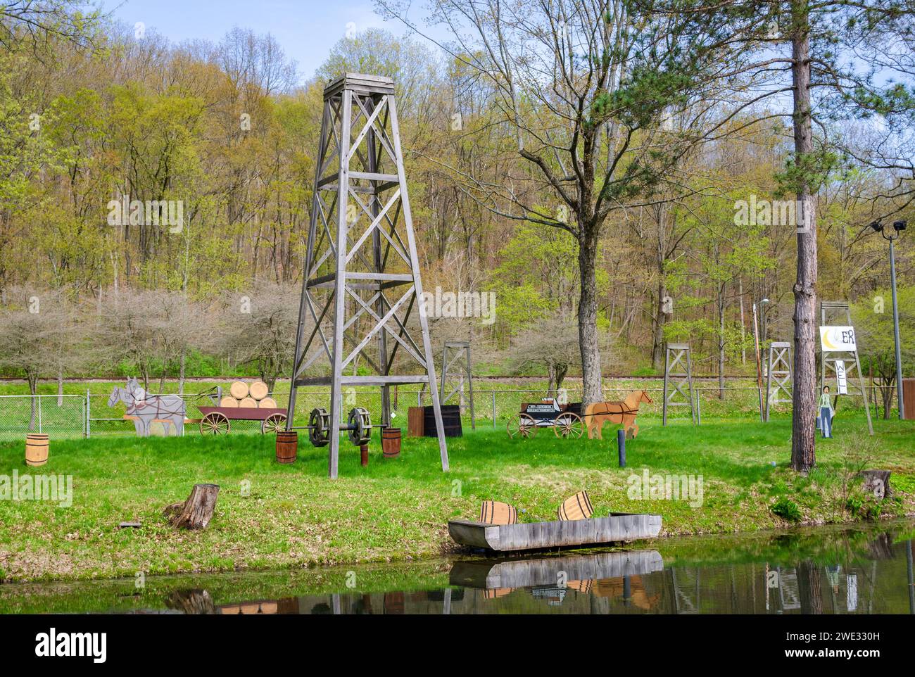 The Drake Well Museum and Parkin the scenic Oil Creek Valley, USA Stock ...
