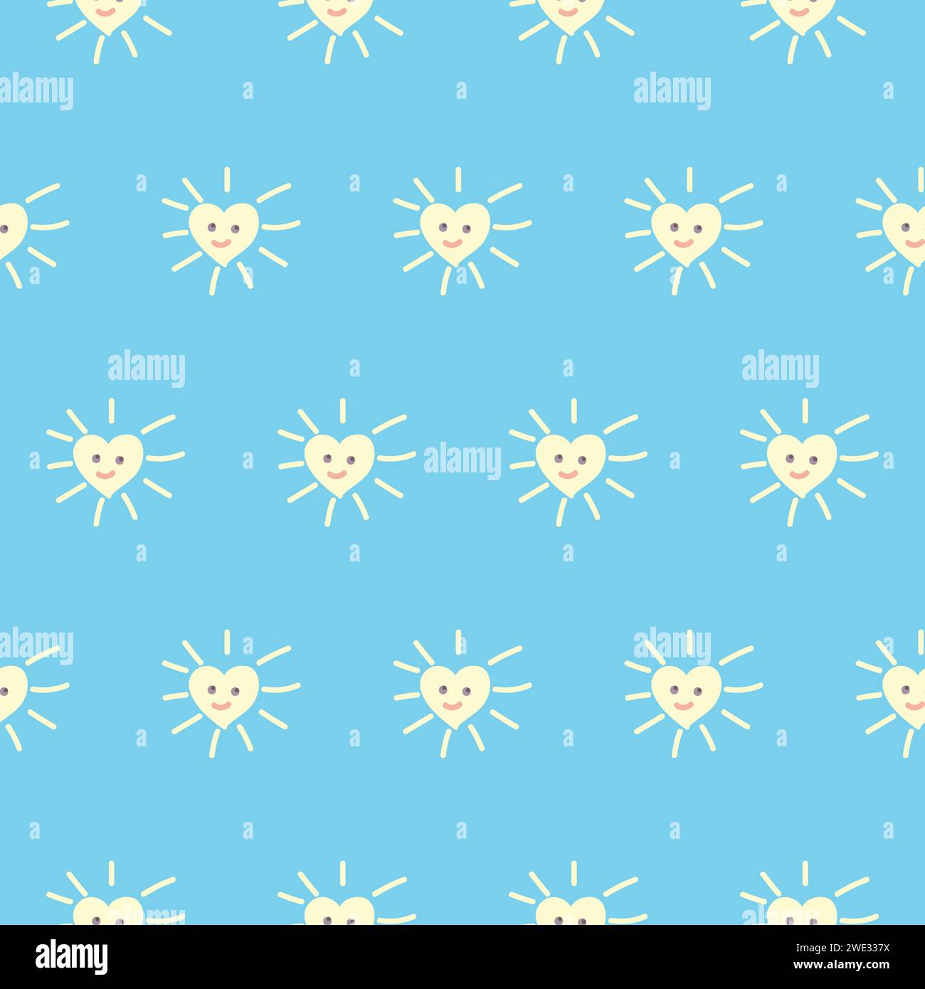 Heart-shaped sun on a blue background. Seamless pattern. Vector ...