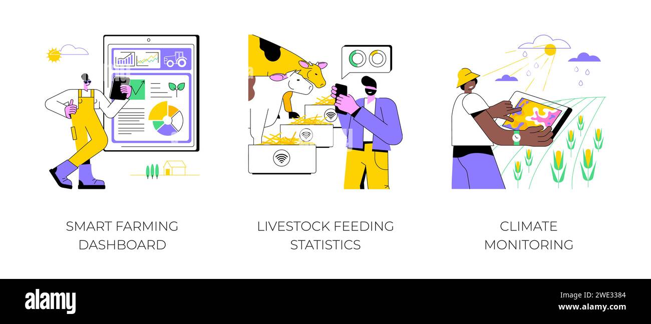 Smart farming data analysis isolated cartoon vector illustrations set ...