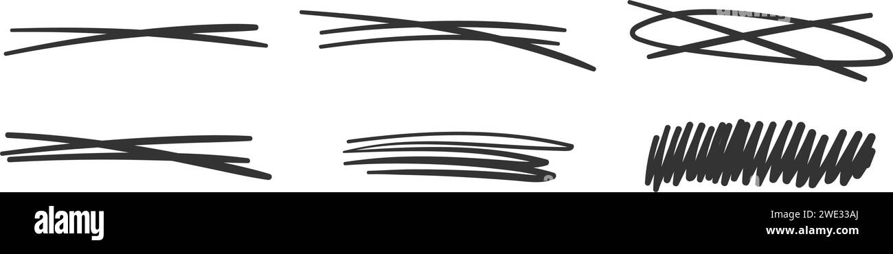 Set of Doodle Style Strikethrough Lines. Hand Drawn Emphasis Elements ...