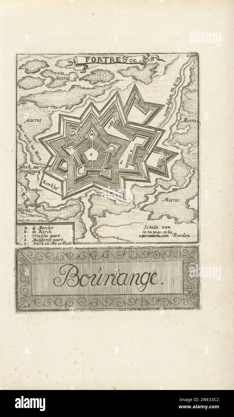Map of the Vesting Bourtange, Hendrik Hofsnider, 1743 print Two prints ...
