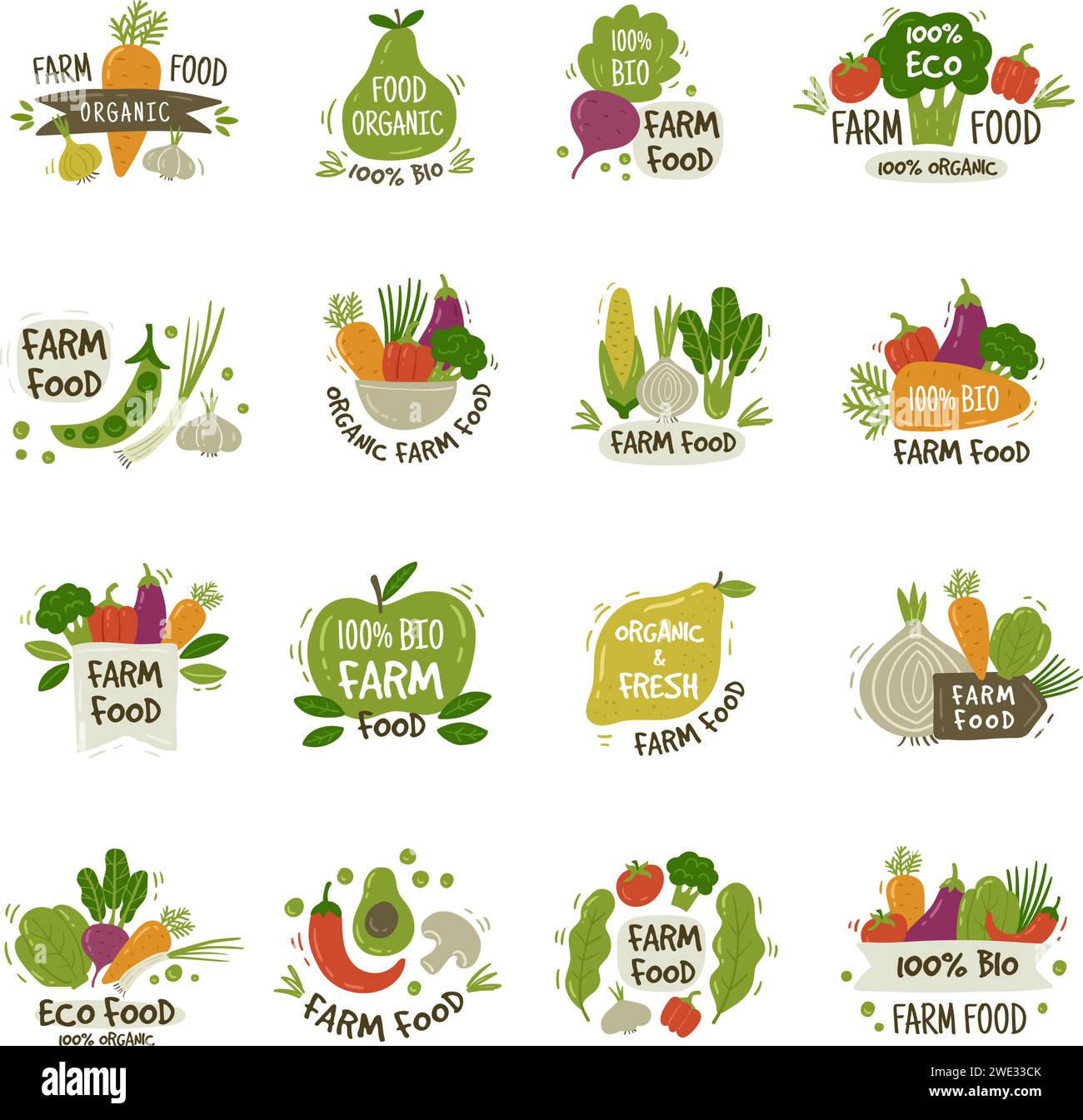 Farm badges. Healthy products symbols with place for text fruits and ...