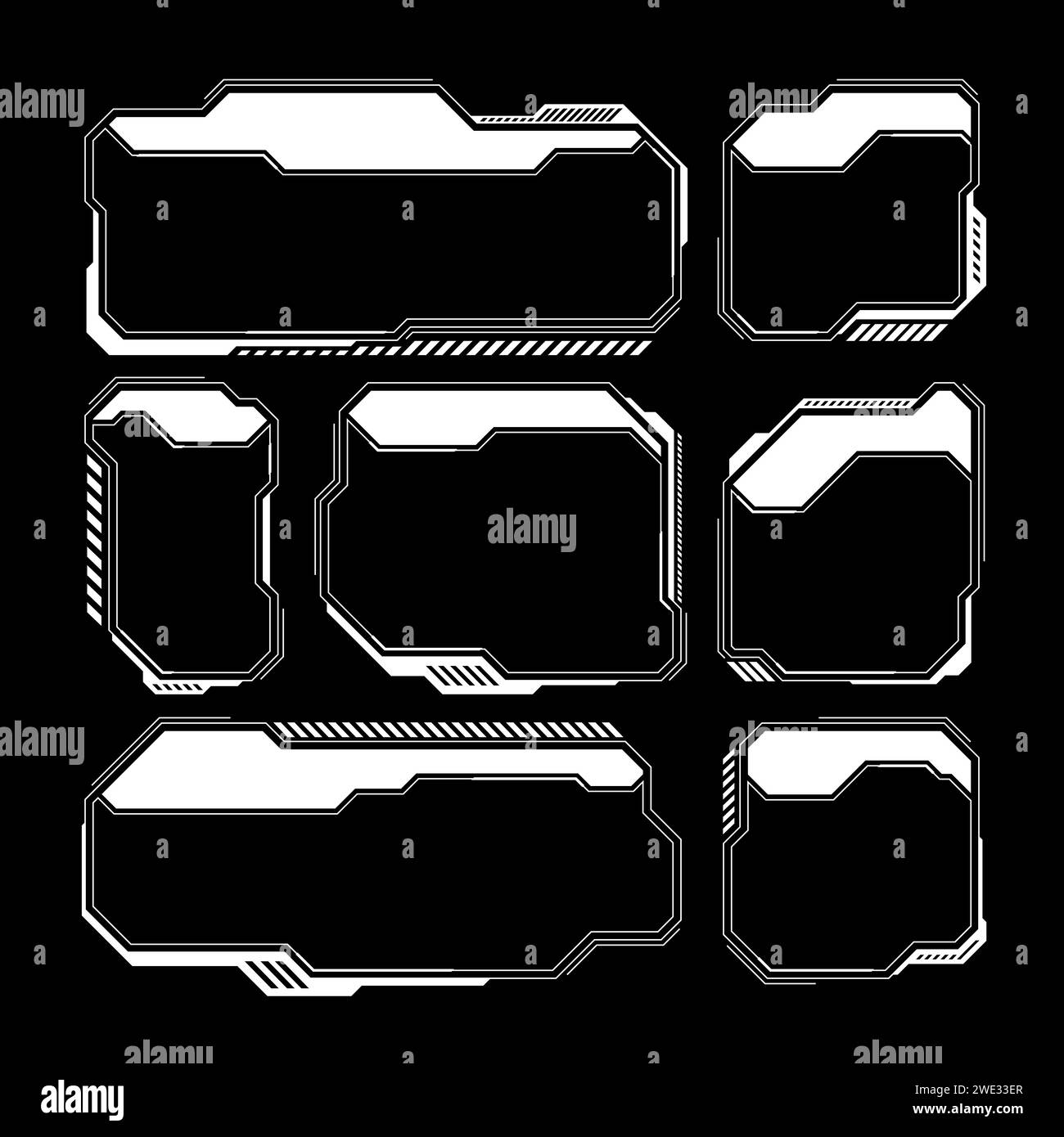 White futuristic HUD, UI elements. Sci-fi user interface text boxes ...