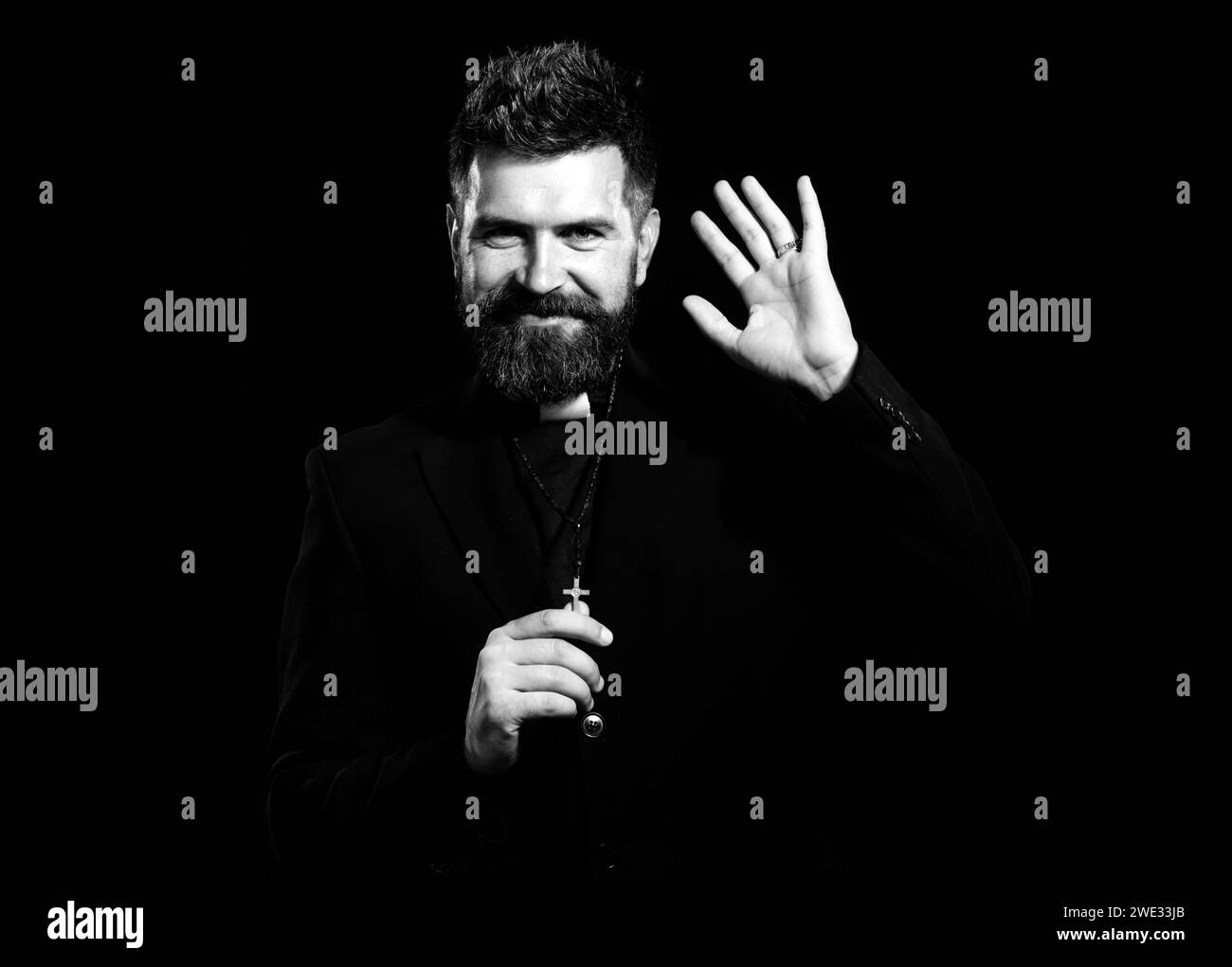 Portrait of priest with pray. Monk man oblation. Senior religion holy ...