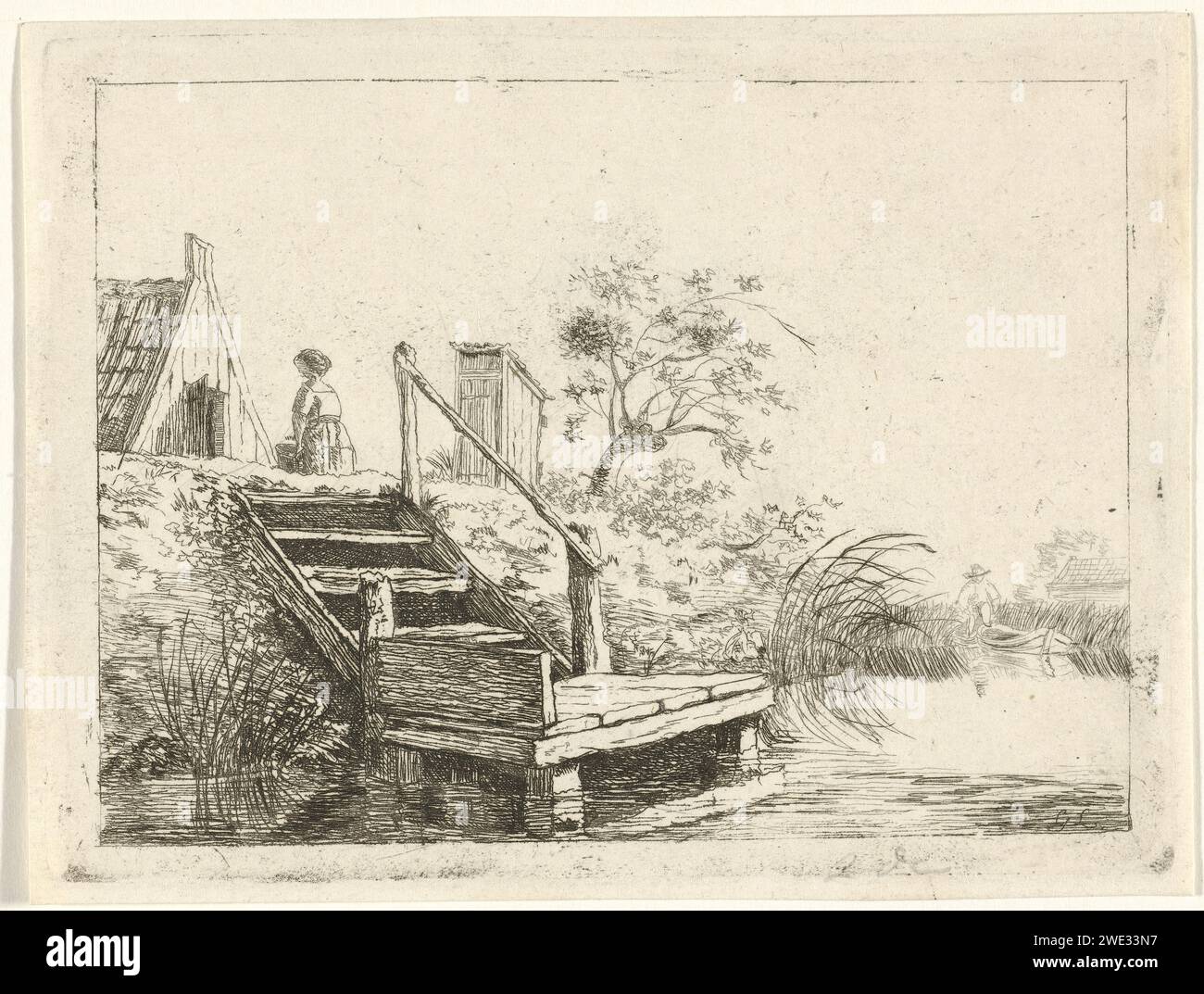 Stairs on the water, Gerrit Lamberts, 1810 - 1850 print Stairs with ...