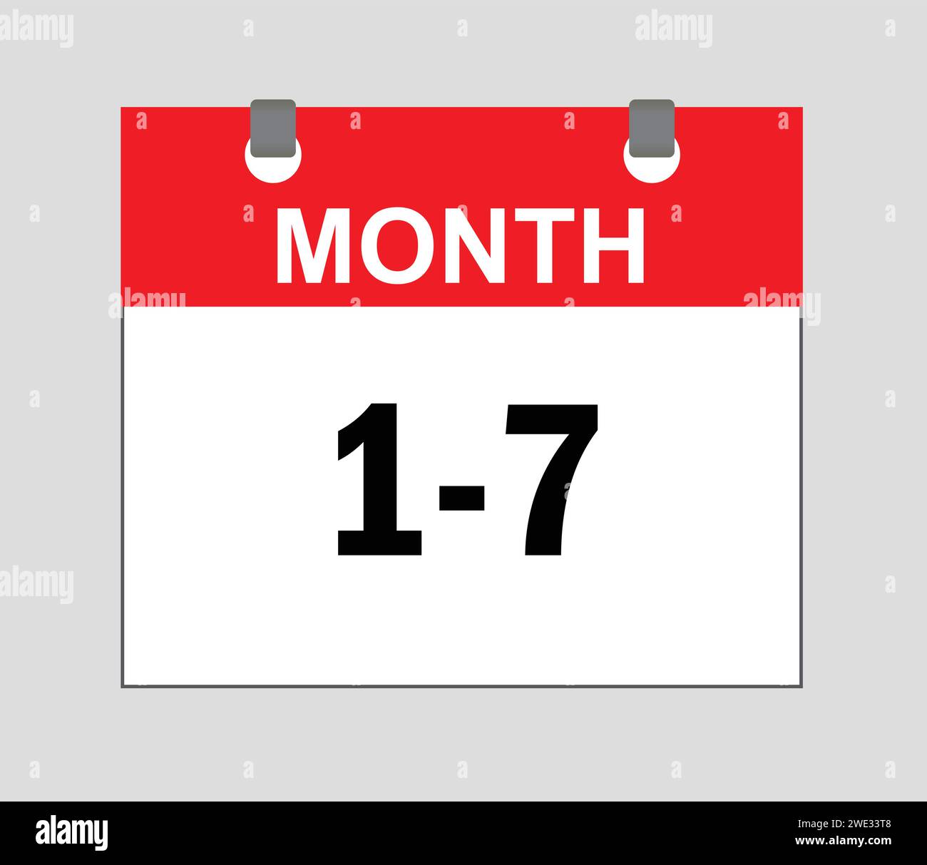 Month Calendar 1 to 7 icon Red and white, calender vector, date icon ...