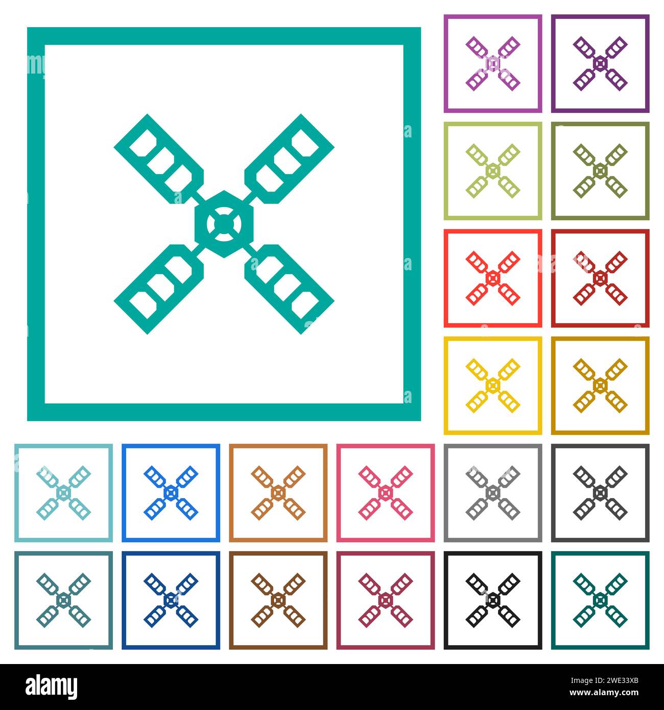 Satellite flat color icons with quadrant frames on white background ...