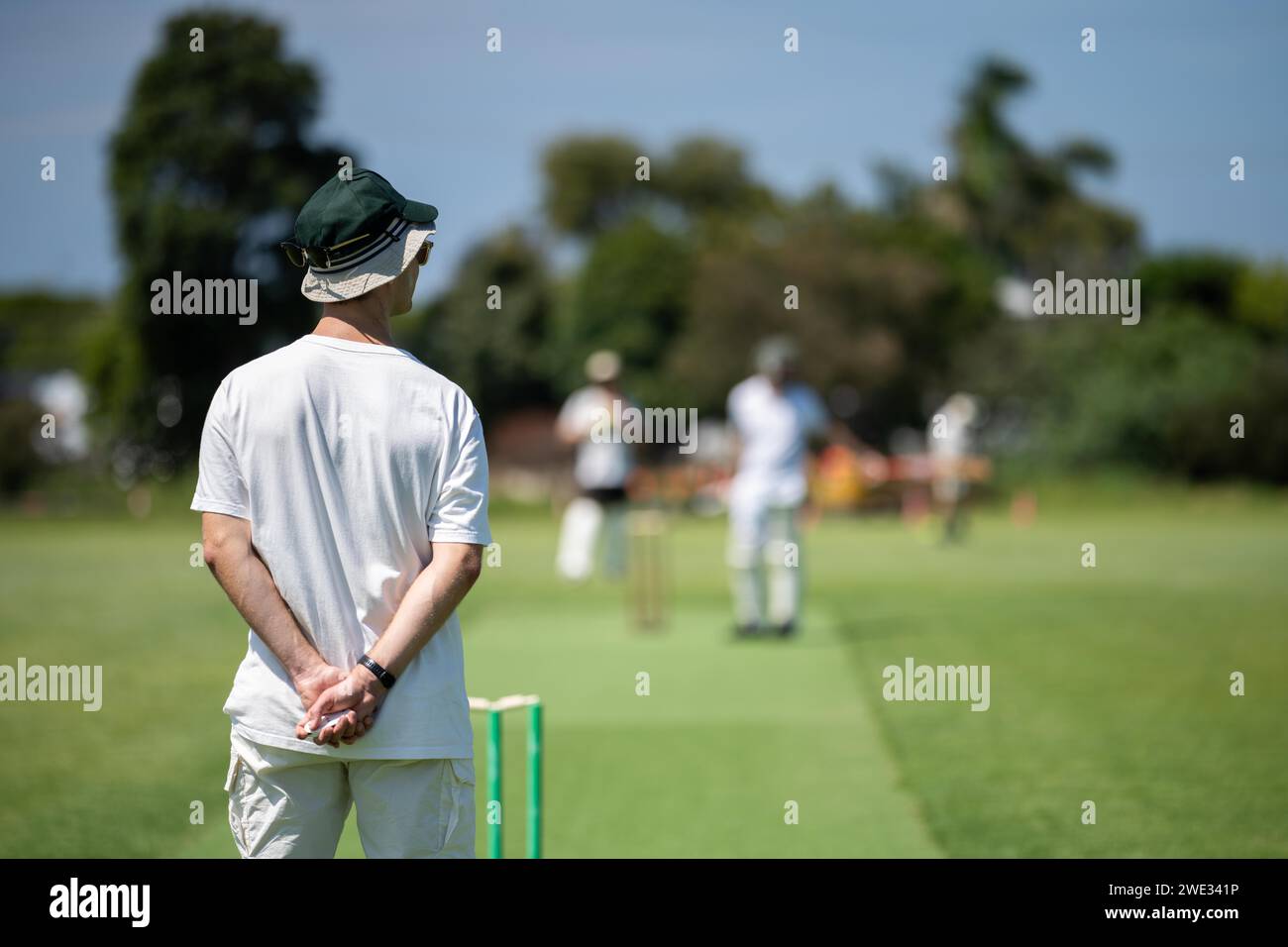 amateur game of local cricket match, cricket bat and bowl Stock Photo ...