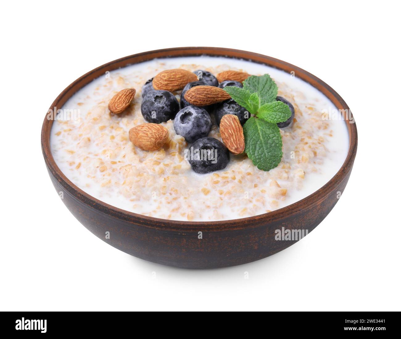Porridge blueberries almonds Cut Out Stock Images & Pictures - Alamy