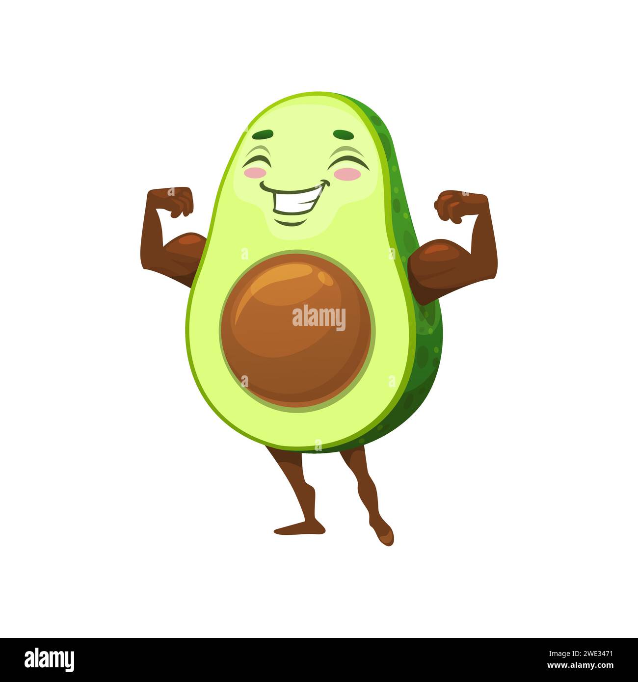 Cartoon Mexican powerful avocado character with muscles. Tropical fruit ...