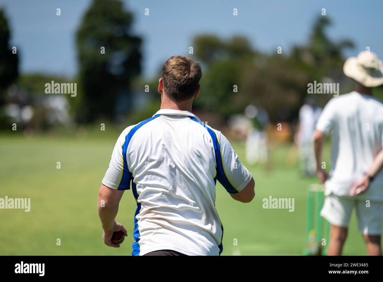 amateur game of local cricket match, cricket bat and bowl Stock Photo ...