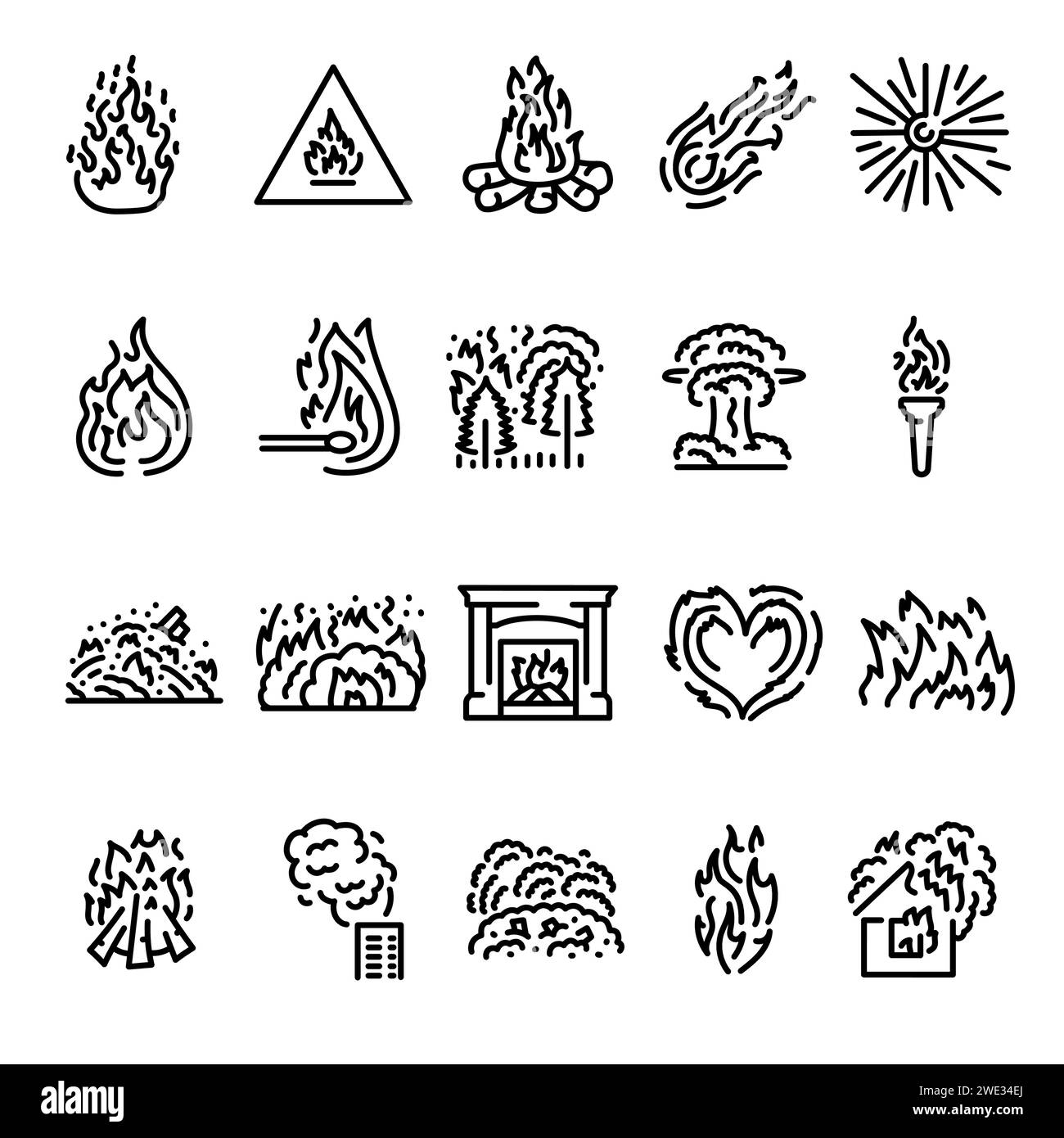 Fire black line icons set. Pictograms for web page, mobile app, promo ...