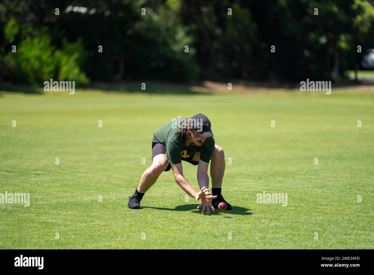 amateur game of local cricket match, cricket bat and bowl Stock Photo ...