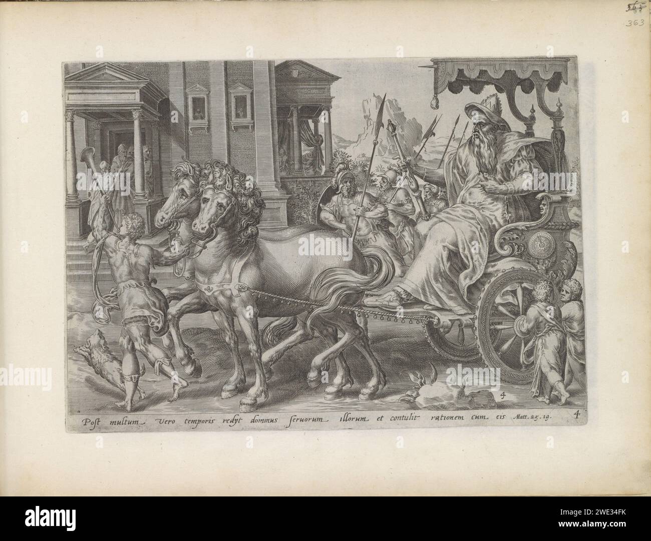Return of the Lord, 1643 print The Lord, seated in a carriage, returns ...