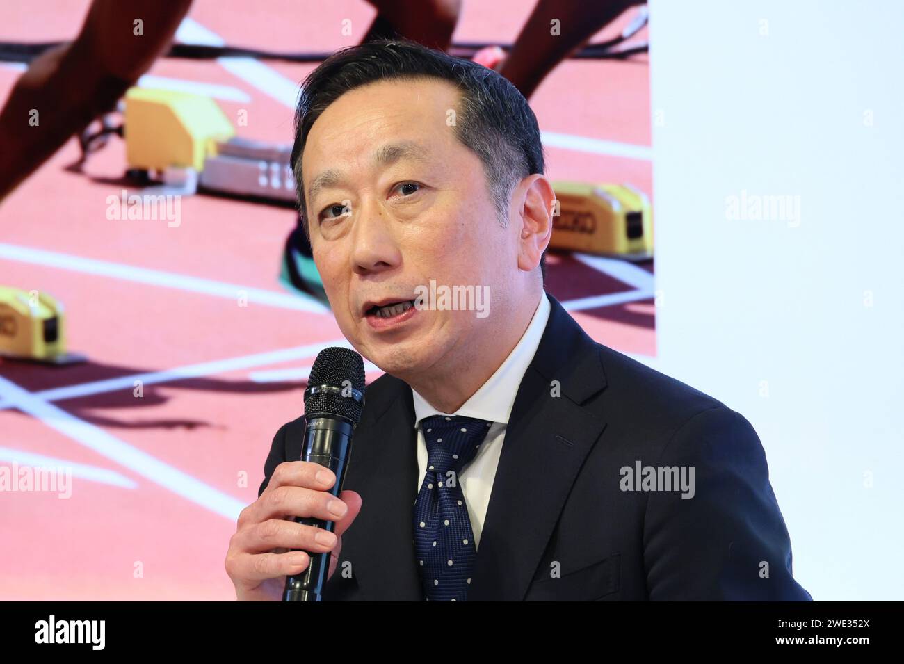 Tokyo, Japan. 23rd Jan, 2024. Sony president Kimio Maki answers a ...