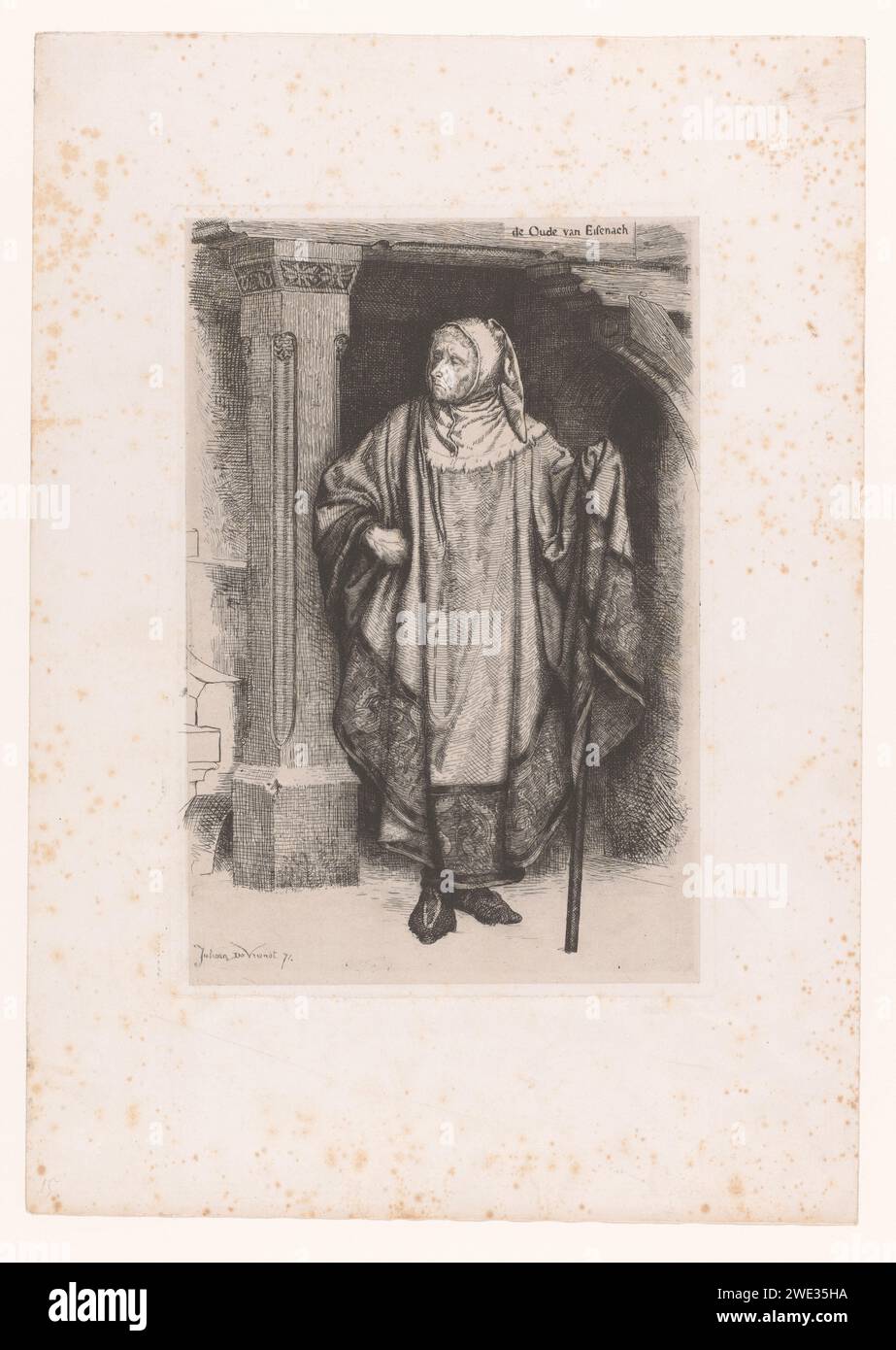 Old man with a mantle and walking stick, Juliaan de Vriendt, 1871 print ...