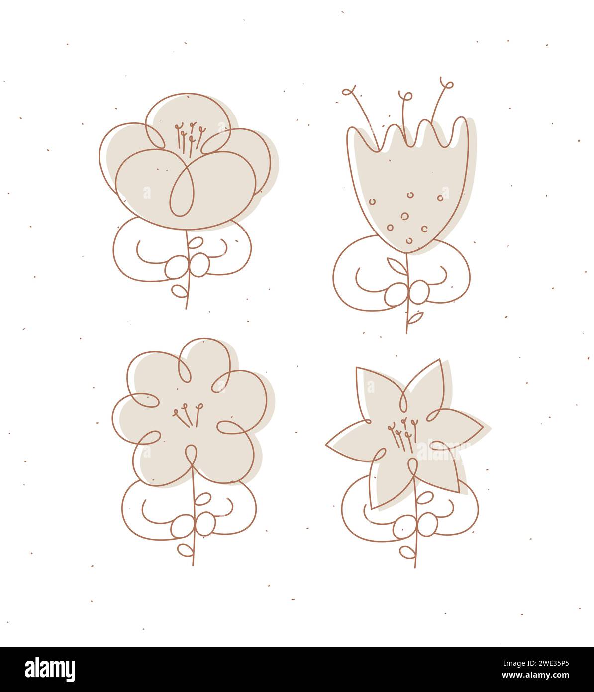 Man with flower set drawing in minimalism linear style drawing on beige ...