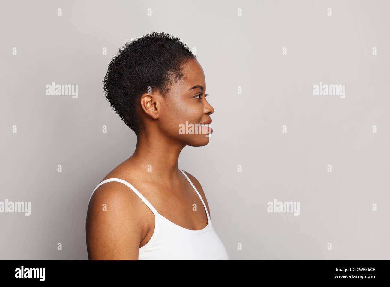 Cheerful healthy african american woman with clear fresh dark skin ...