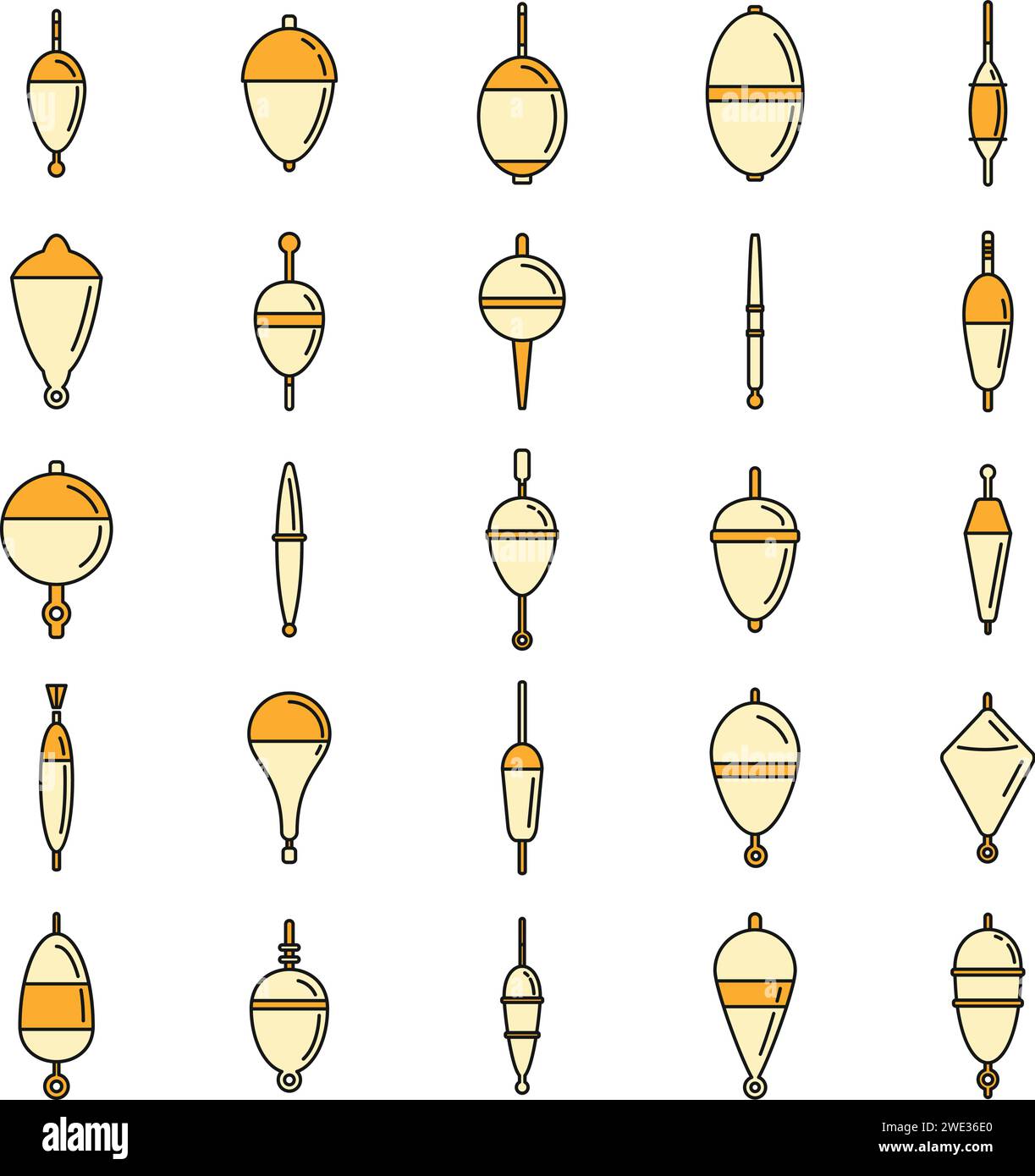 Fishing bobber icons set. Outline set of fishing bobber vector icons ...