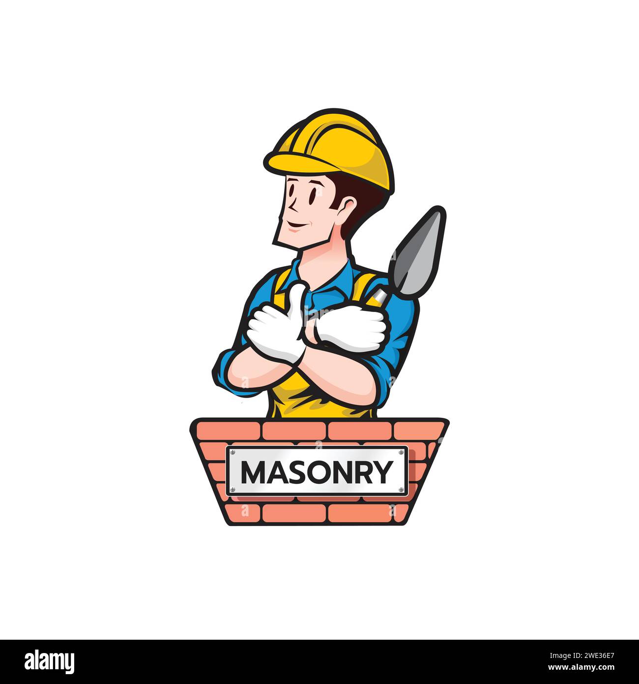 The Builder bricklayer logo icon isolated masonry cartoon style male ...