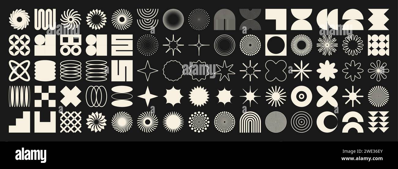 Brutalist geometric shapes, symbols. Simple primitive elements and forms. Bauhaus retro design ...