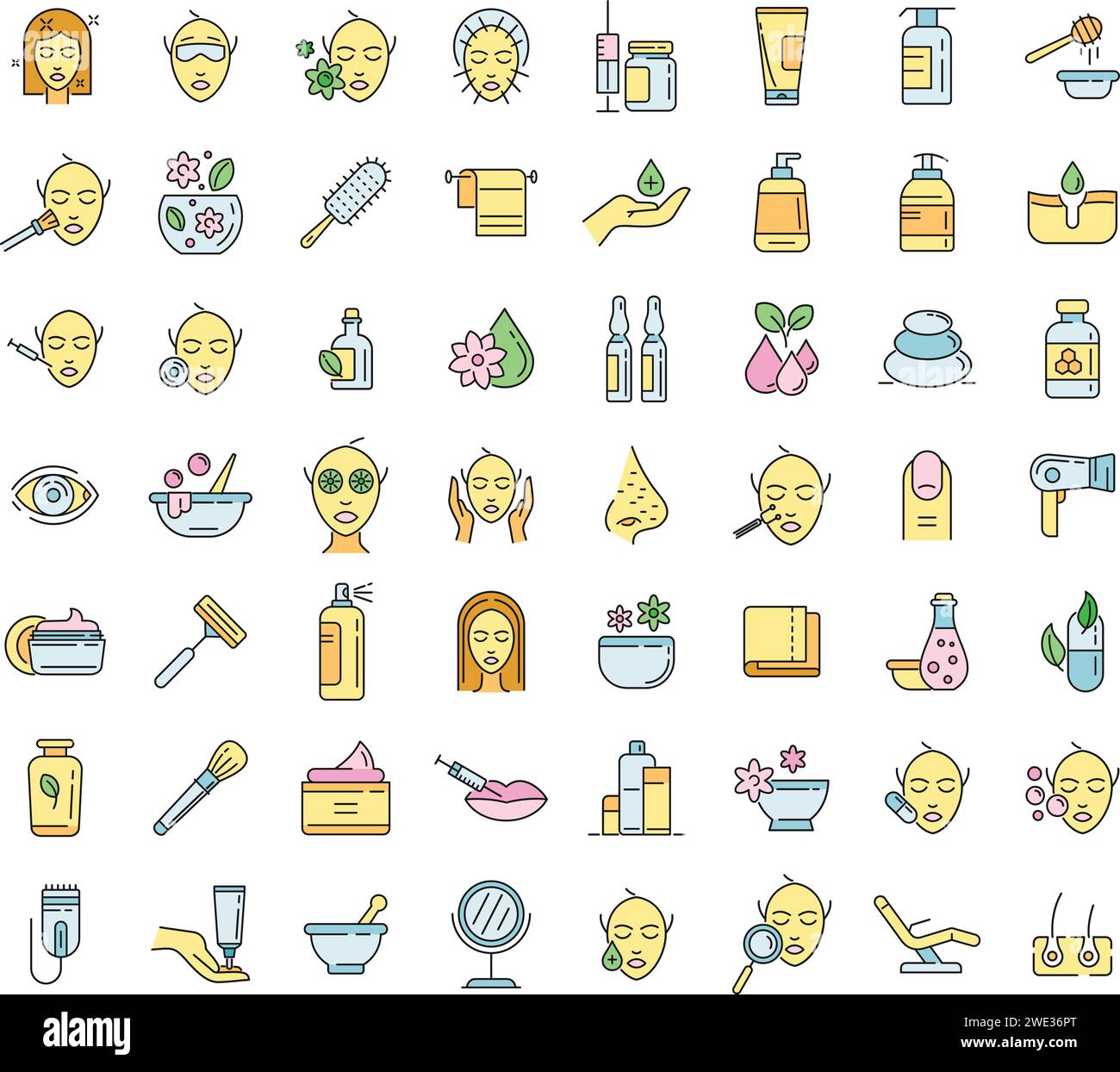 Beautician icons set. Outline set of beautician vector icons thin line ...
