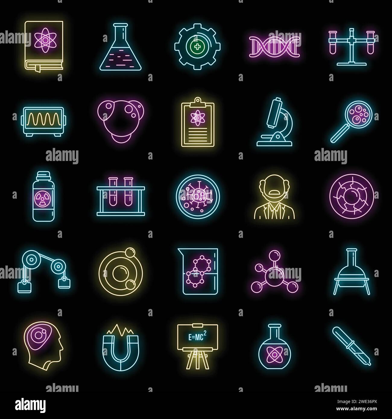 Nuclear biophysics icons set. Outline set of nuclear biophysics vector ...