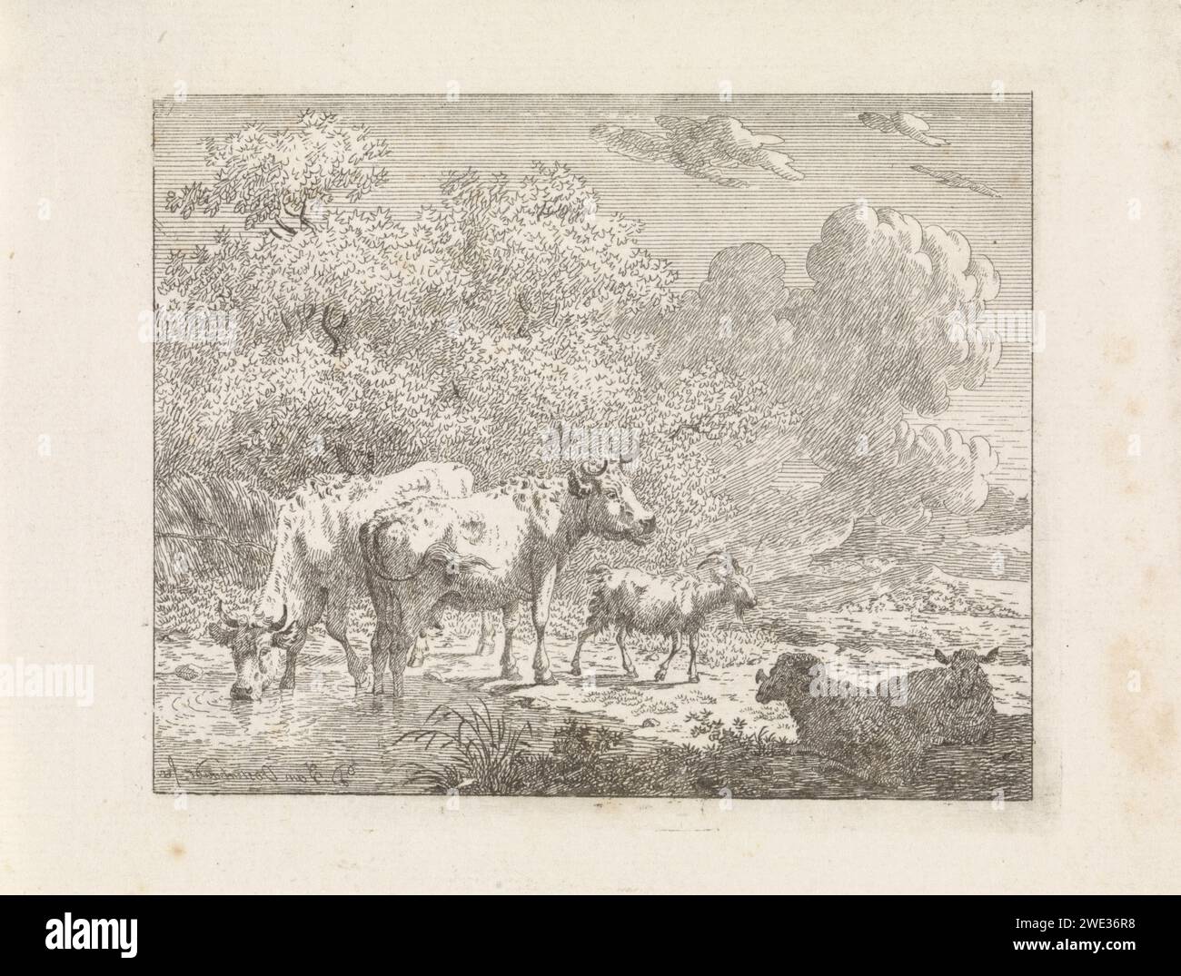 Landscape with sheep, goat and cows, Dirk van Oosterhoudt, 1766 - 1830 ...