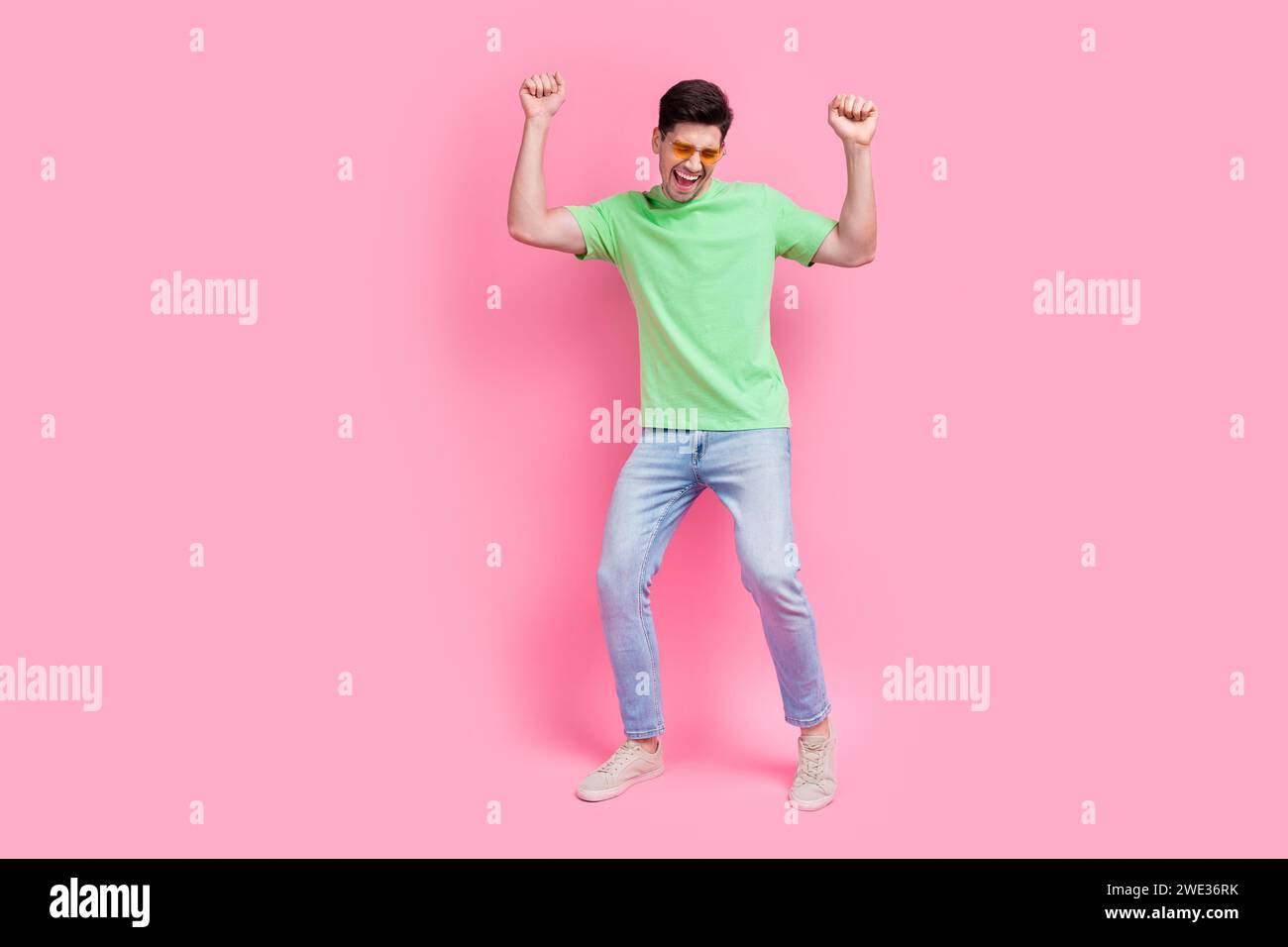 Full size body photo of crazy disco man enjoy party invite for free ...
