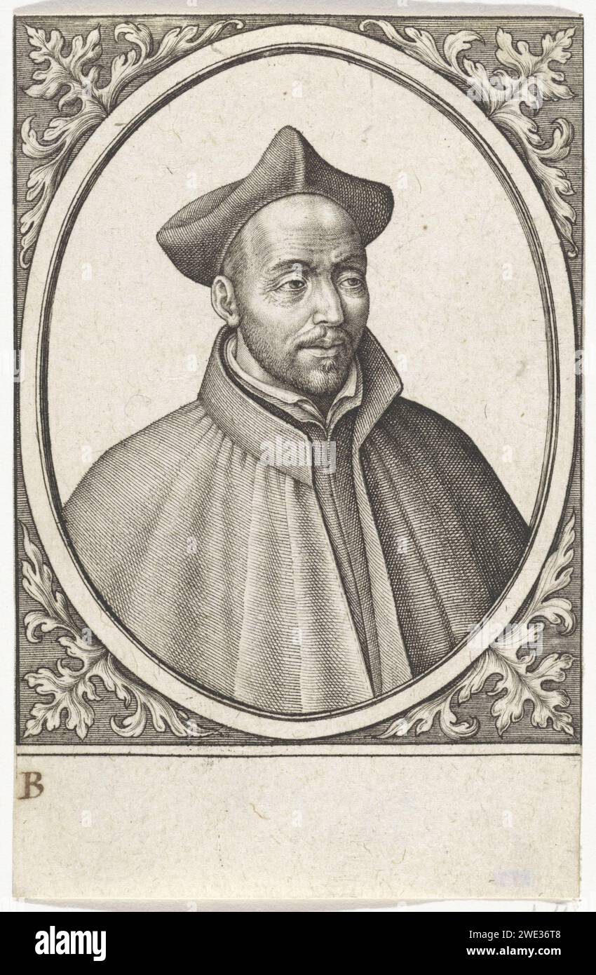 Portrait of Ignatius van Loyola, Anonymous, After Hieronymus Wierix, 1563 - 1590 print With an ...