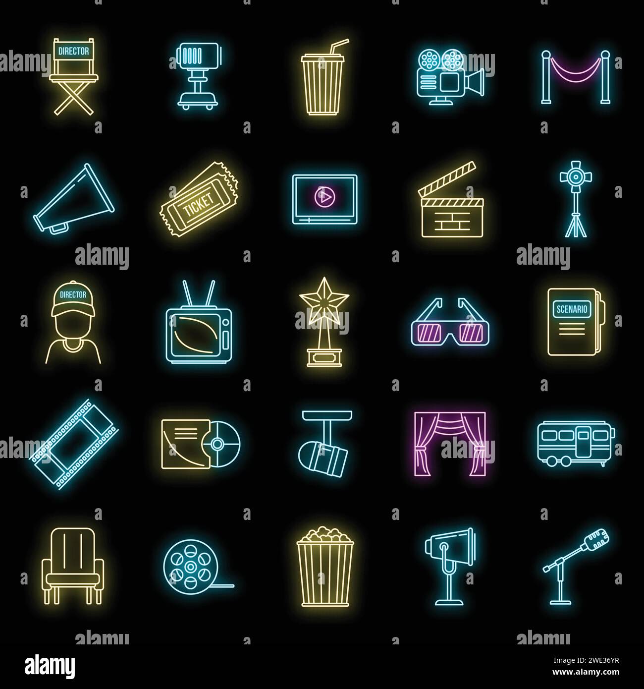 Studio stage director icons set. Outline set of studio stage director ...