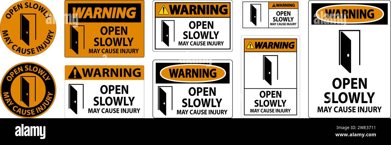 Warning Sign, Open Slowly, May Cause Injury Stock Vector Image & Art ...