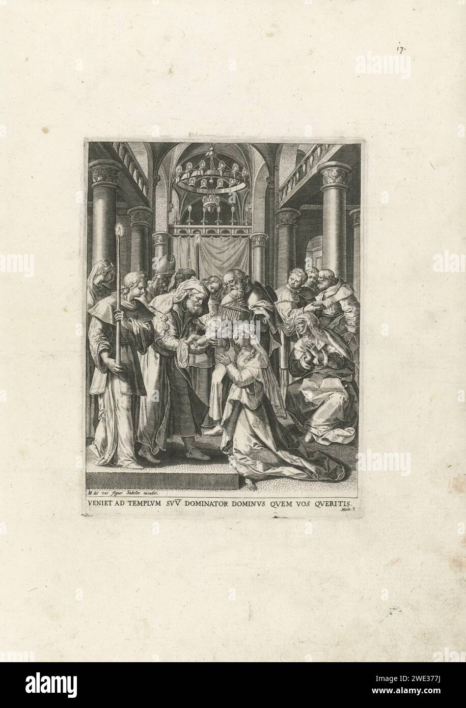 Presentation in the Temple, Johann Sadeler (I), After Maerten de Vos, 1587 - 1589 print The ...