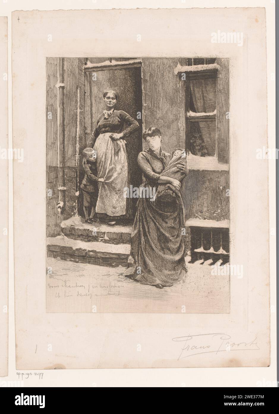 Two women with children at a doorway, Frans Proost, 1885 - 1913 print ...