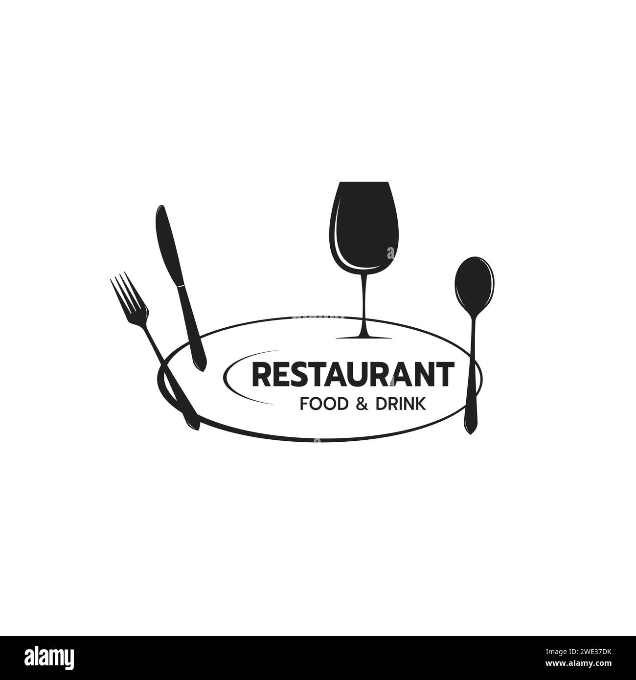 Food and drinks elegant logo with fork spoon knife dish kitchen ...