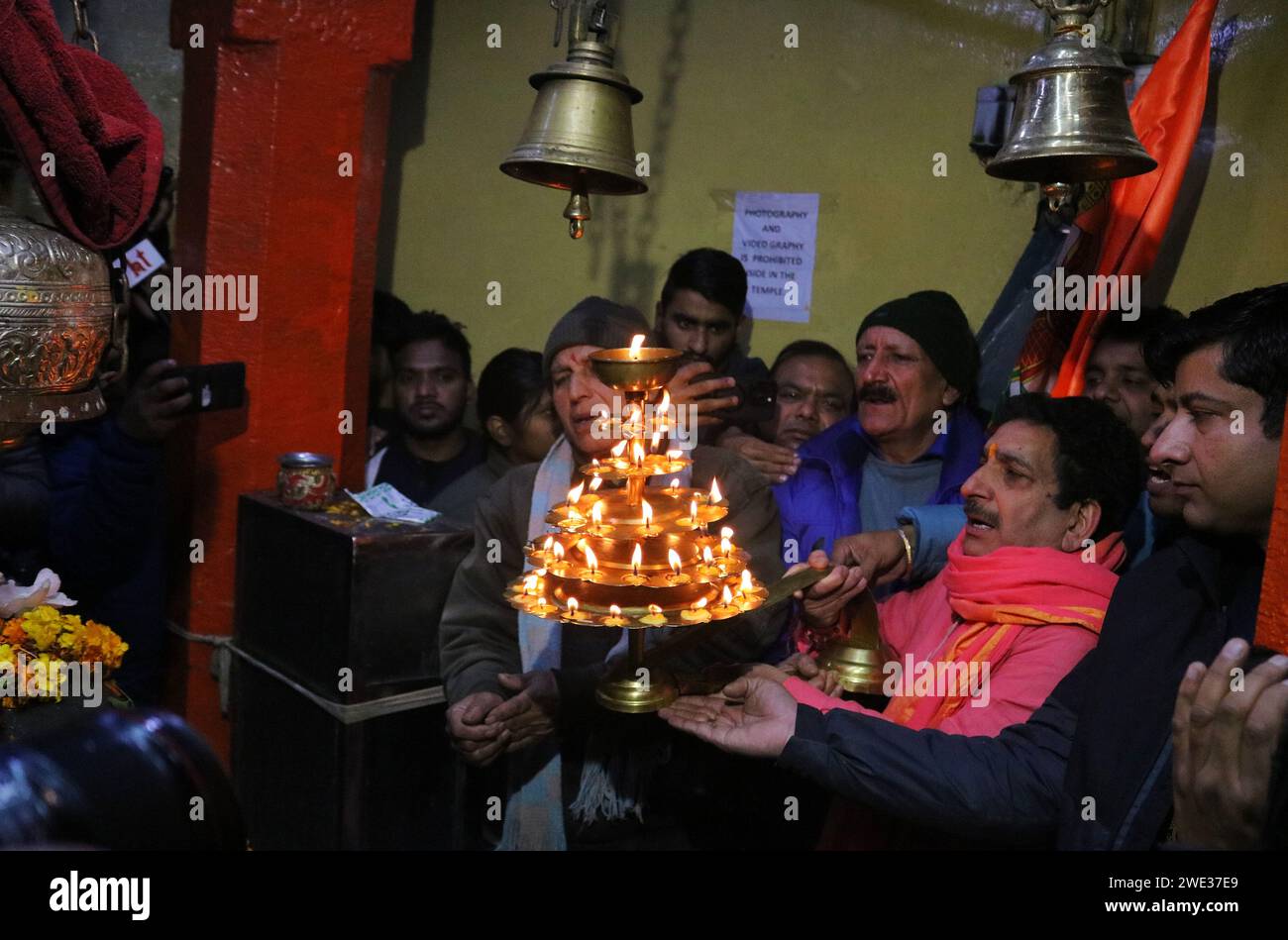 Non Exclusive: January 22,2024, Srinagar Kashmir, India : Hindu devotees pray at Shankaracharya ...