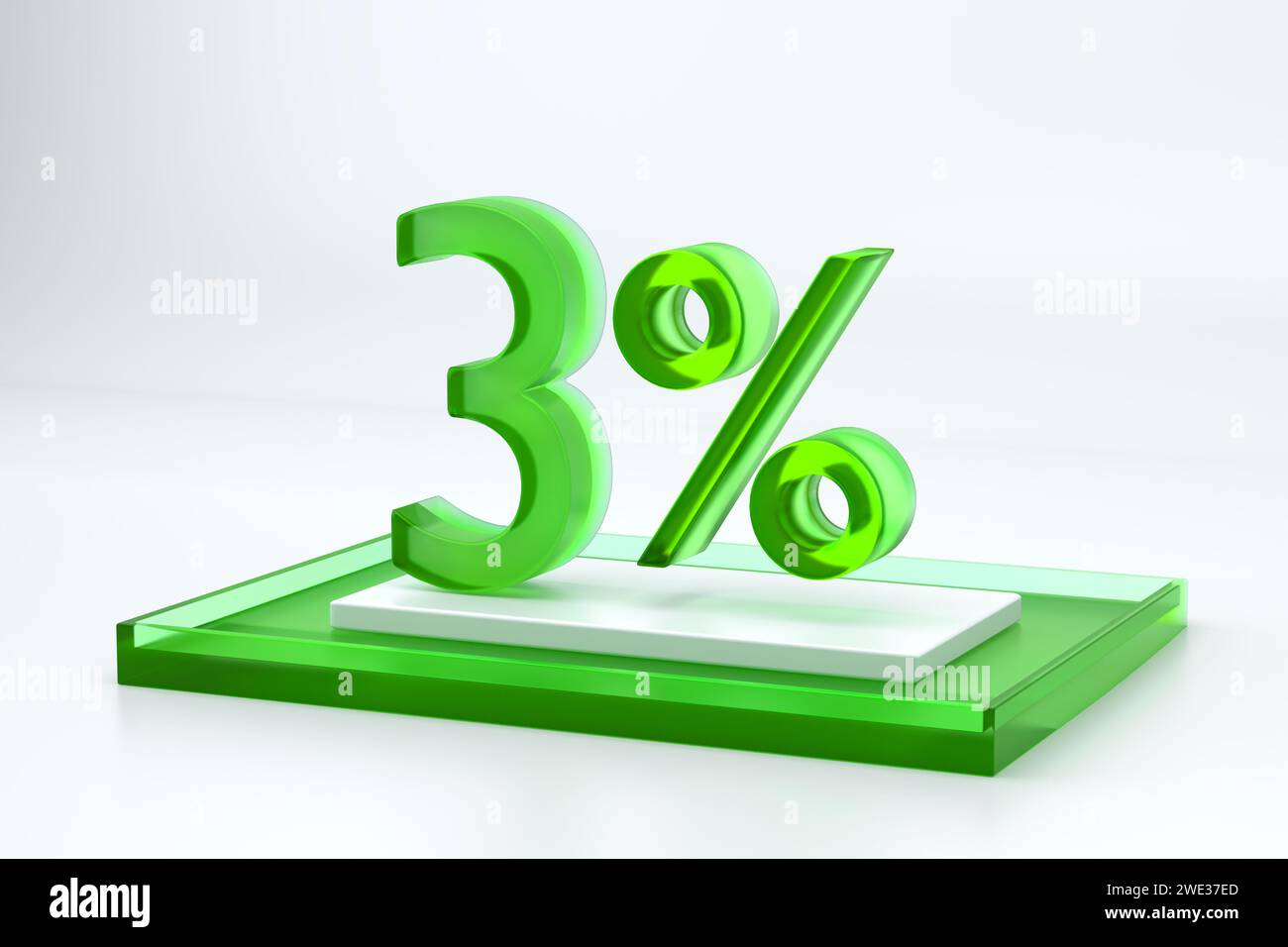 Green Glass three percent or 3 in white studio background Stock Photo ...