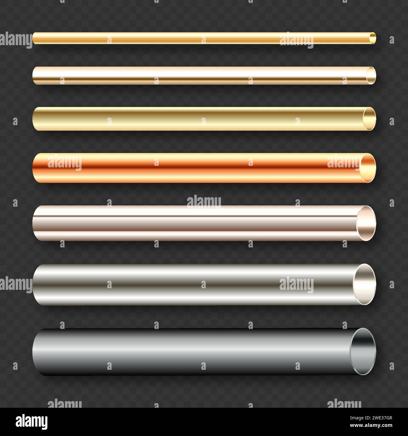 Steel and copper pipes collection. Construction material, pipeline ...