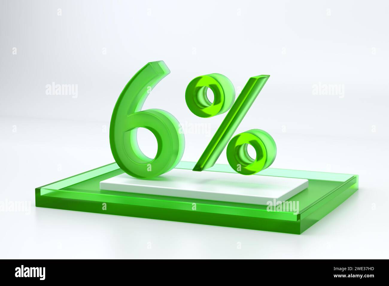 Green Glass six percent or 6 in white studio background Stock Photo - Alamy