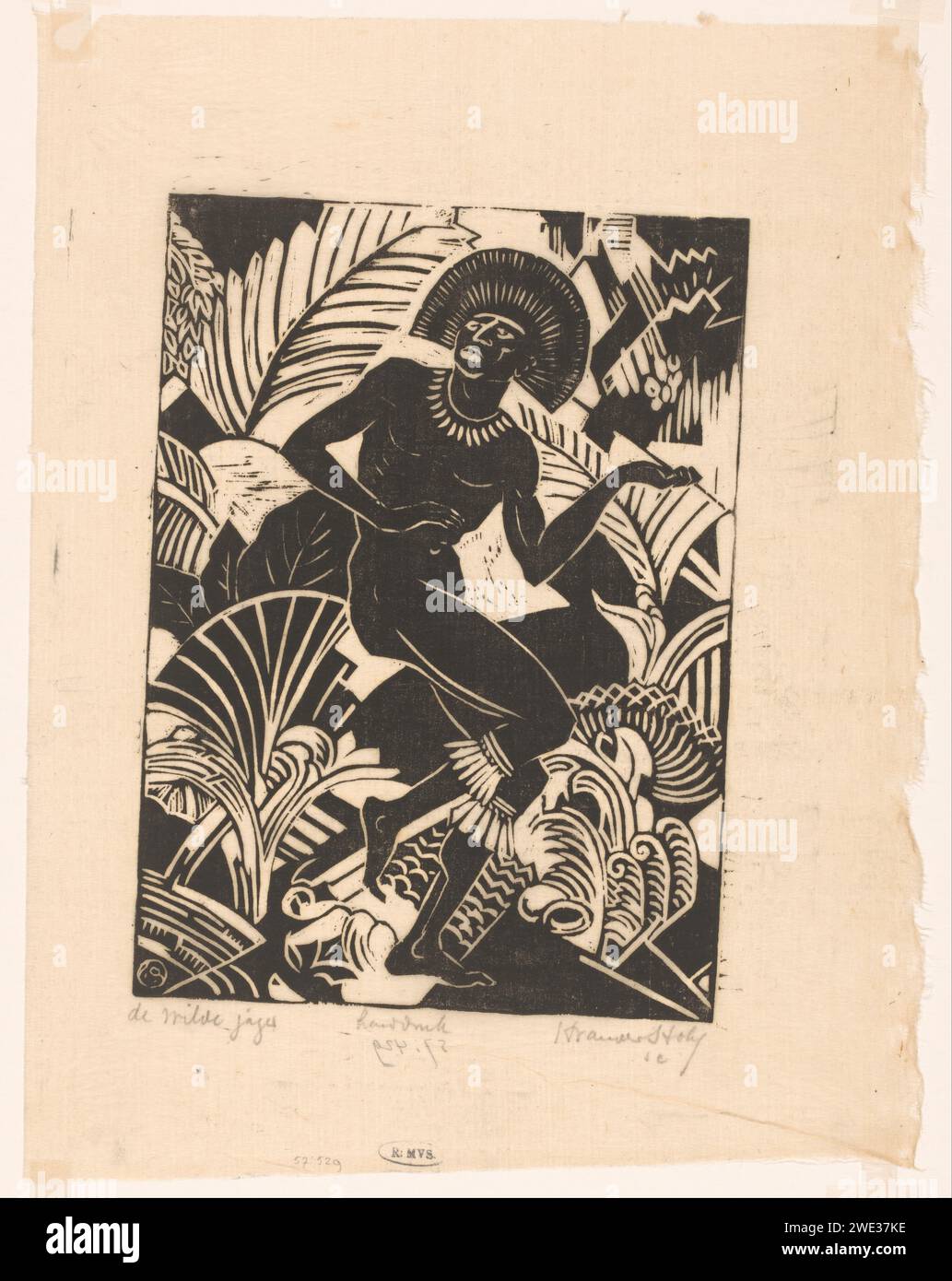 Jager, Henri van der Stok, 1880 - 1946 print A black man with crown on ...