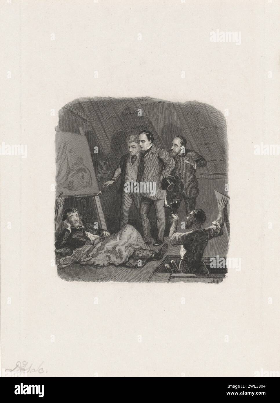 Sleeping painter caught, Dirk Jurriaan Sluyter, 1826 - 1886 print In an ...