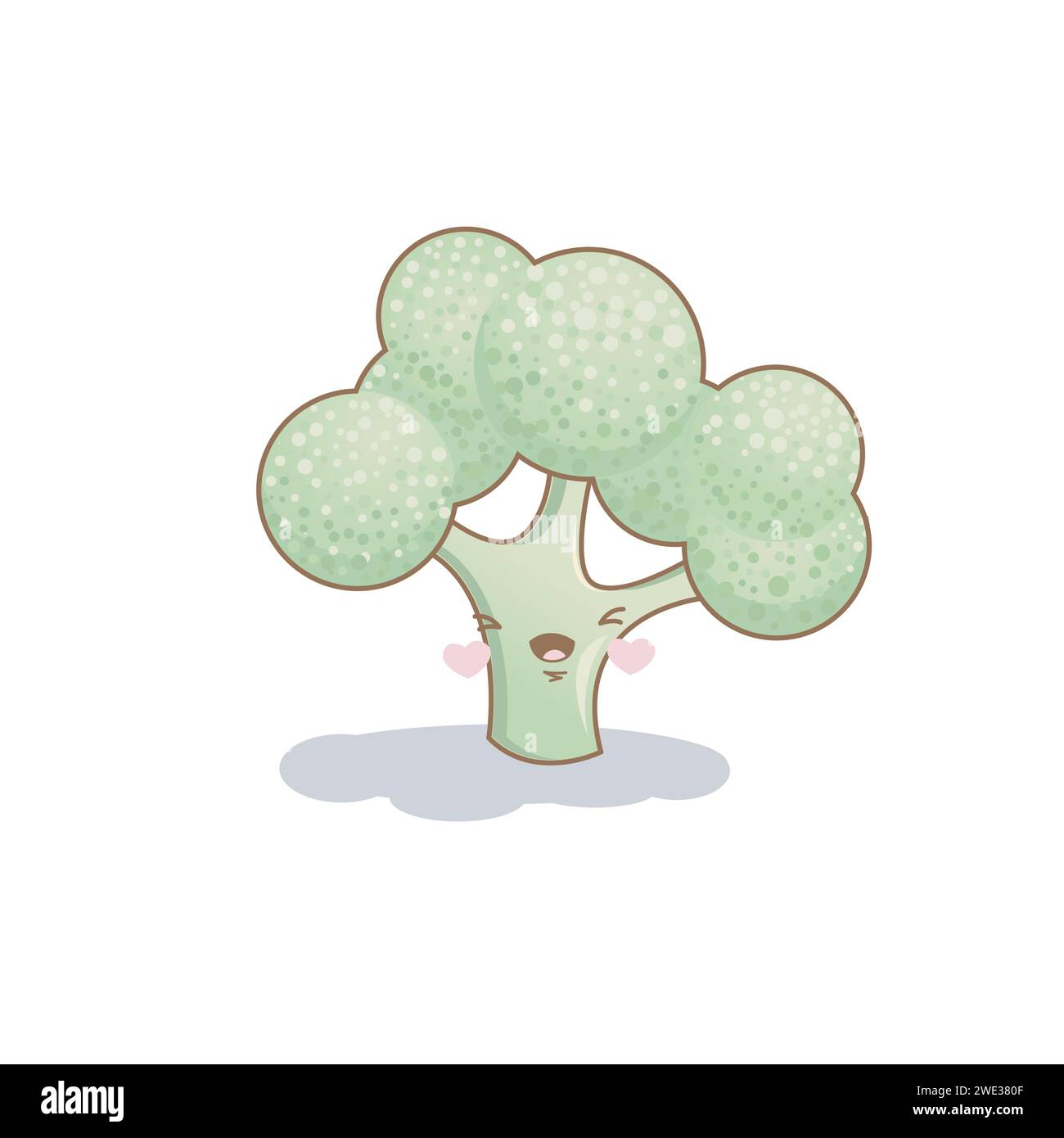 Cute Funny Broccoli Vegetable Cartoon Kawaii Style Broccoli Green